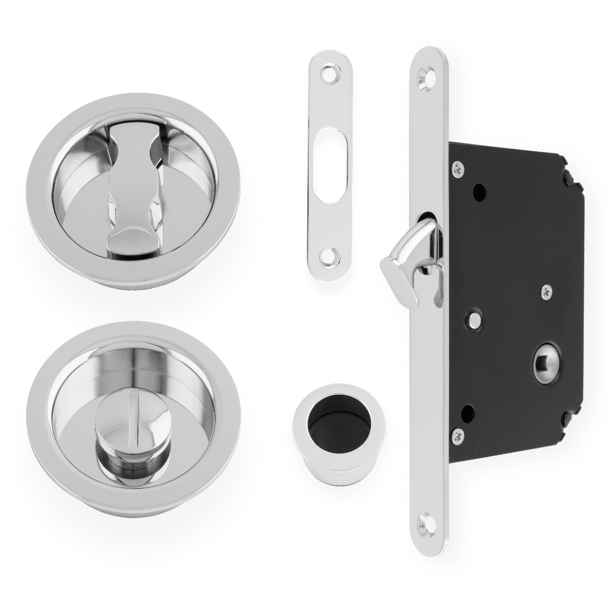 Round Sliding Door Privacy Set - Polished Chrome | Door Furniture ...