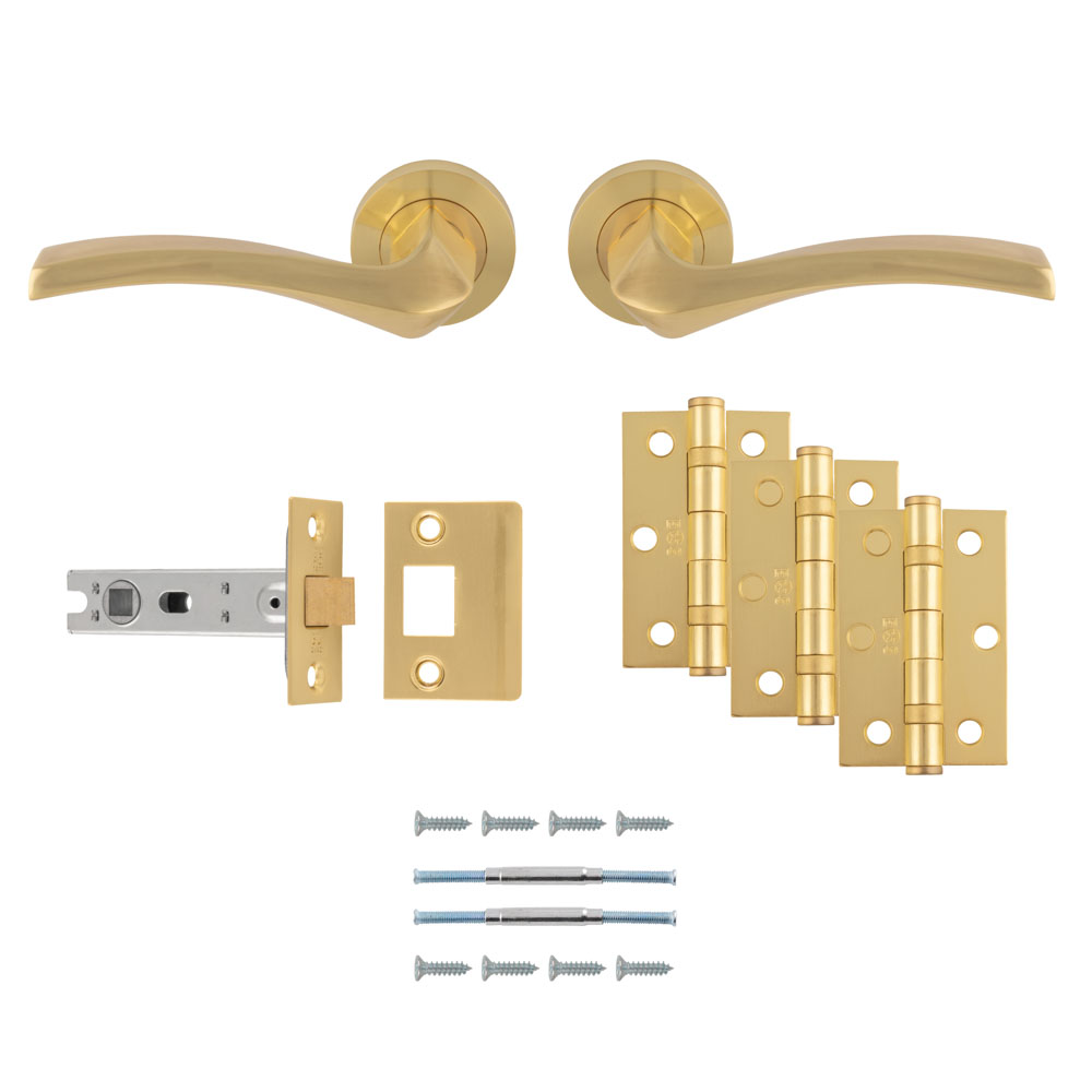 Sines Handle Latch Pack - Satin Brass - Ultimate Door Pack | Door ...